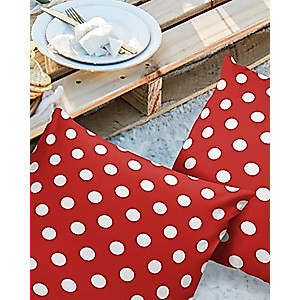 Vandarllin Outdoor Throw Pillows Covers 18X18 Set of 2 Waterproof Polka Dot Decorative Zippered Lumbar Cushion Covers for Patio Furniture, Geometric Pattern Red