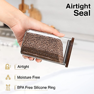 Essos Square Glass Jars with Wood Lids Set of (4) 36 fl oz Airtight and Stackable Storage Containers for Kitchen Pantry or Bathroom BPA Free and Recyclable Canister for Food Cookies Coffee Pasta Sugar