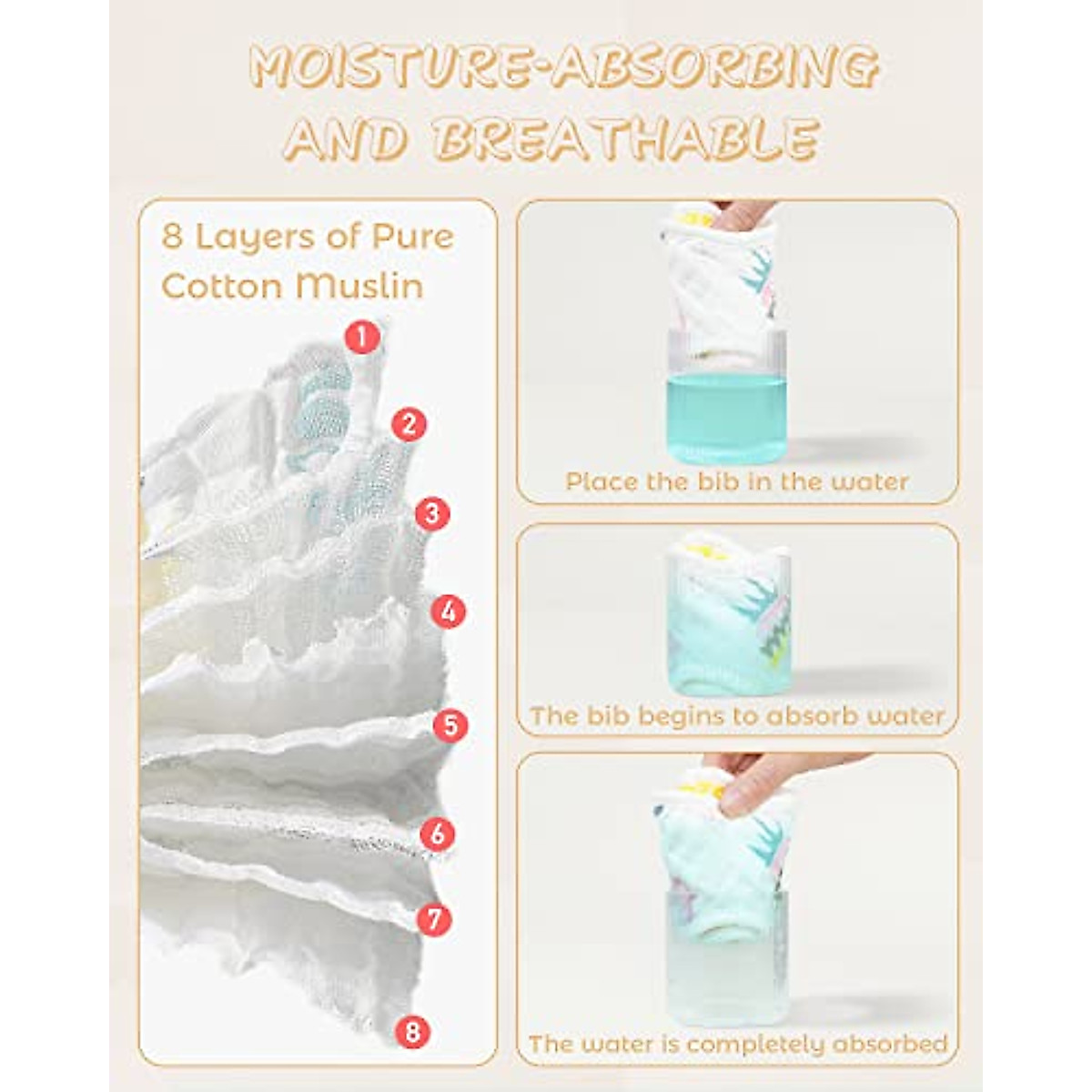 Muslin Baby Bibs 6 Pack Baby Bandana Drool Bibs 100% Cotton for Teething and Drooling, 6 Set for Unisex Boys Girls