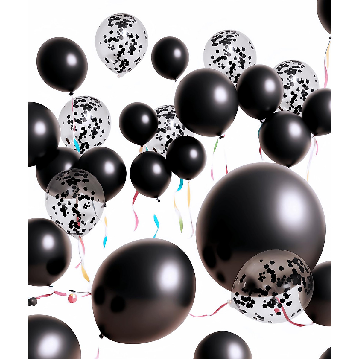 Black balloons 100 Pack + 10 Packs of Black Confetti Balloons, 12 inch Black Latex Balloons - Suitable for Weddings, Graduations, Black Birthday Balloon Party Decorations