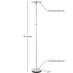 Brightech Sky Flux Dimmable LED Floor Lamp – Super Bright Floor Lamp for Living Room and Offices – Torchiere Standing Lamp with 3 Light Options, Tall Lamp for Bedroom Reading and More - Silver