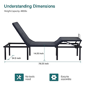 Twin XL Adjustable Bed Frame with Head and Foot Incline, Electric Adjustable Bed Base with New Generation Motor, Adjustable Bed for Seniors with Wireless Remote Control, 400 Lbs Capacity