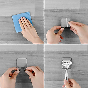 Linkidea 2 Pack Wall Mount Razor Holder for Shower, Self Adhesive Shaver Hooks, Stainless Steel Sticky Hanger Compatible Gillette with Venus Platinum, Fusion 5 Proshield, Mach 3 Classic (Silver)