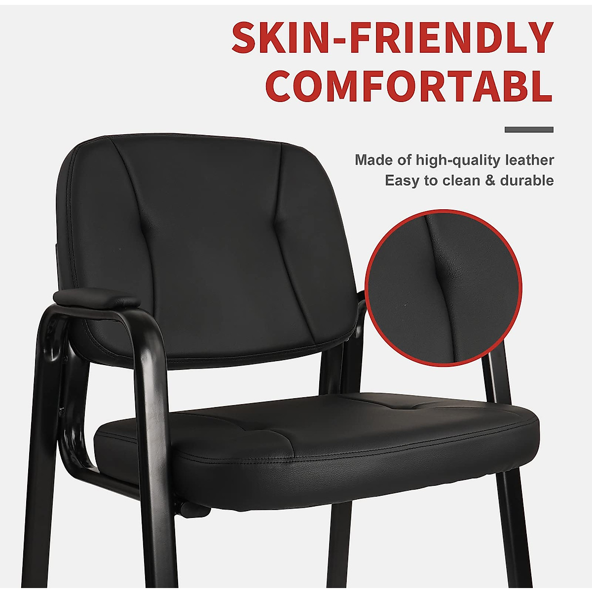 CLATINA Office Reception Guest Chair with Bonded Leather Padded Arm Rest Modern Style for Waiting Conference Room Black 1 Pack