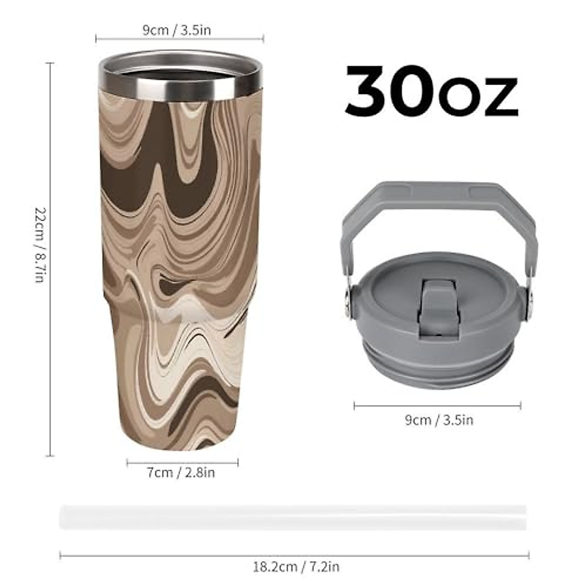 WITHSBKK 30oz Car Cup Taupe And White Printed with Portable, Stainless Steel Travel Mug, Vacuum Insulated Tumbler And Straw, Leakproof for Car & Outdoor, UV Printed Design