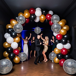 Inflatable Disco Ball Balloons Pack of 9-22” Silver Mylar Foil Disco Party Balloons with Star Balloons, Ribbon & Pipe for New Year's Disco Ball Decorations Party, Bachelorette, Birthday Décor