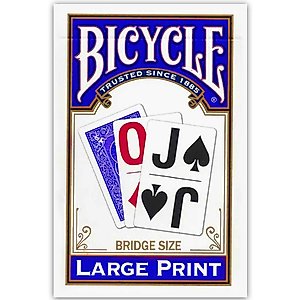 Bicycle Large Print Playing Cards, Bridge Size Playing Cards, Large Print Playing Cards for Seniors, 1 Deck, Red & Blue, Color May Vary