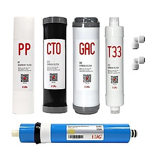 Sandmonk 5 Stage Reverse Osmosis Replacement Filter Kit with 75GPD Membrane 5pcs Replacement Cartridge Pack Kit for Standard Reverse Osmosis RO Systems Complete RO Filter Set
