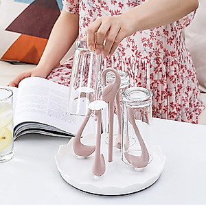 Zerodis Swan Cup Holder with Rotating Drip Tray Plastic Drinking Cup Drainer Stand Rack for Home Mug Dryer Rack with Drip Tray Drying Stand Holder for Kitchen Counter (4 Heads)