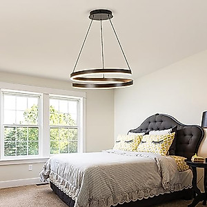 SHIKHO Modern LED Pendant Light Fixture Remote Control Dimmable 3000-6000K Black Chandelier Adjustable Hanging Light for Living Room Dining Room Kitchen Island Bedroom Foyer