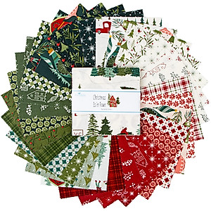 Christmas Is in Town Riley Blake 5-inch Stacker, 42 Precut Fabric Quilt Squares by Sandy Gervais, Assorted