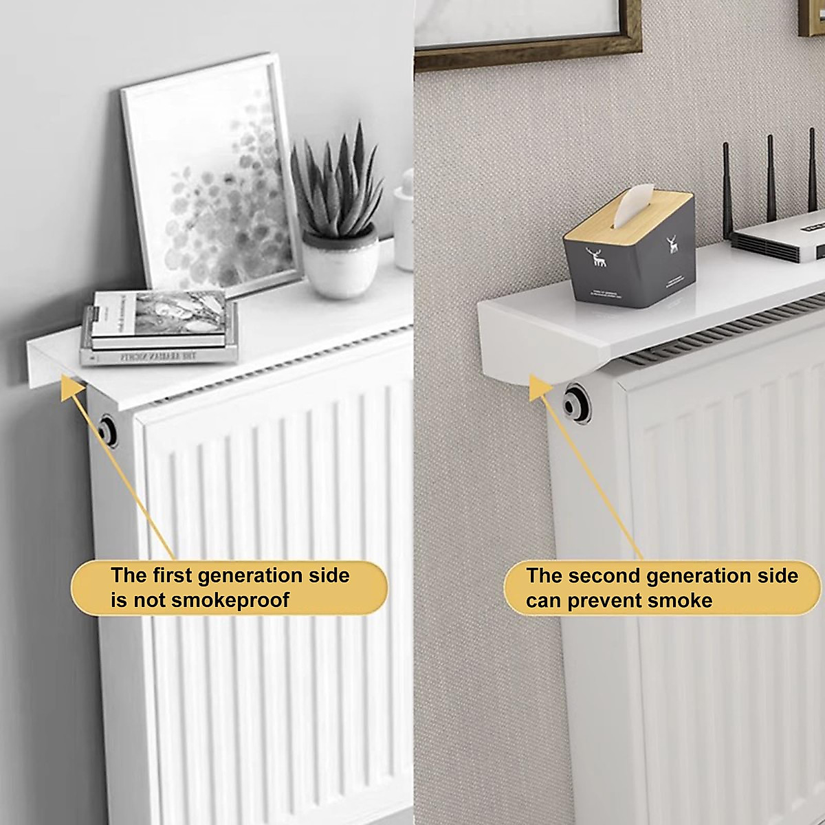 GXHYSW Radiator Covers White, Over Radiator Shelf Maximize Space, Stylish Heater Cover Dust-Proof Anti-Smoke for Living Room Bedroom, No Drilling Required with Easy to Fit Bracket,65cm