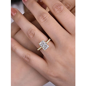 Effinny 3.5ct Radiant Cut Engagement Ring for Women,Yellow Gold Plated Sterling Silver Simulated Diamond White Sapphire Promise Ring(Size:7)