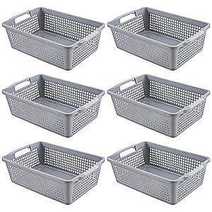 LOSYHU 6Pack Plastic Storage Baskets, Woven Plastic Baskets, Gray Small Weave Bins Organizer for Kitchens, Cabinets, Bathrooms, Bedrooms, Countertop, under Sink or on Shelves (11.2"x7.5"x3.8")