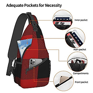 Sling Backpack Travel Hiking Daypack Lumberjack-Red-Plaid Rope Crossbody Shoulder Bag