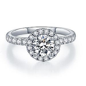 GMOND Round Halo Engagement Rings for Women Wedding Rings for Women Promise Rings for Her Cubic Zirconia Ring 925 Sterling Silver Rings Fake Engagement Wedding Ring with 18K White Gold Plated Size 6