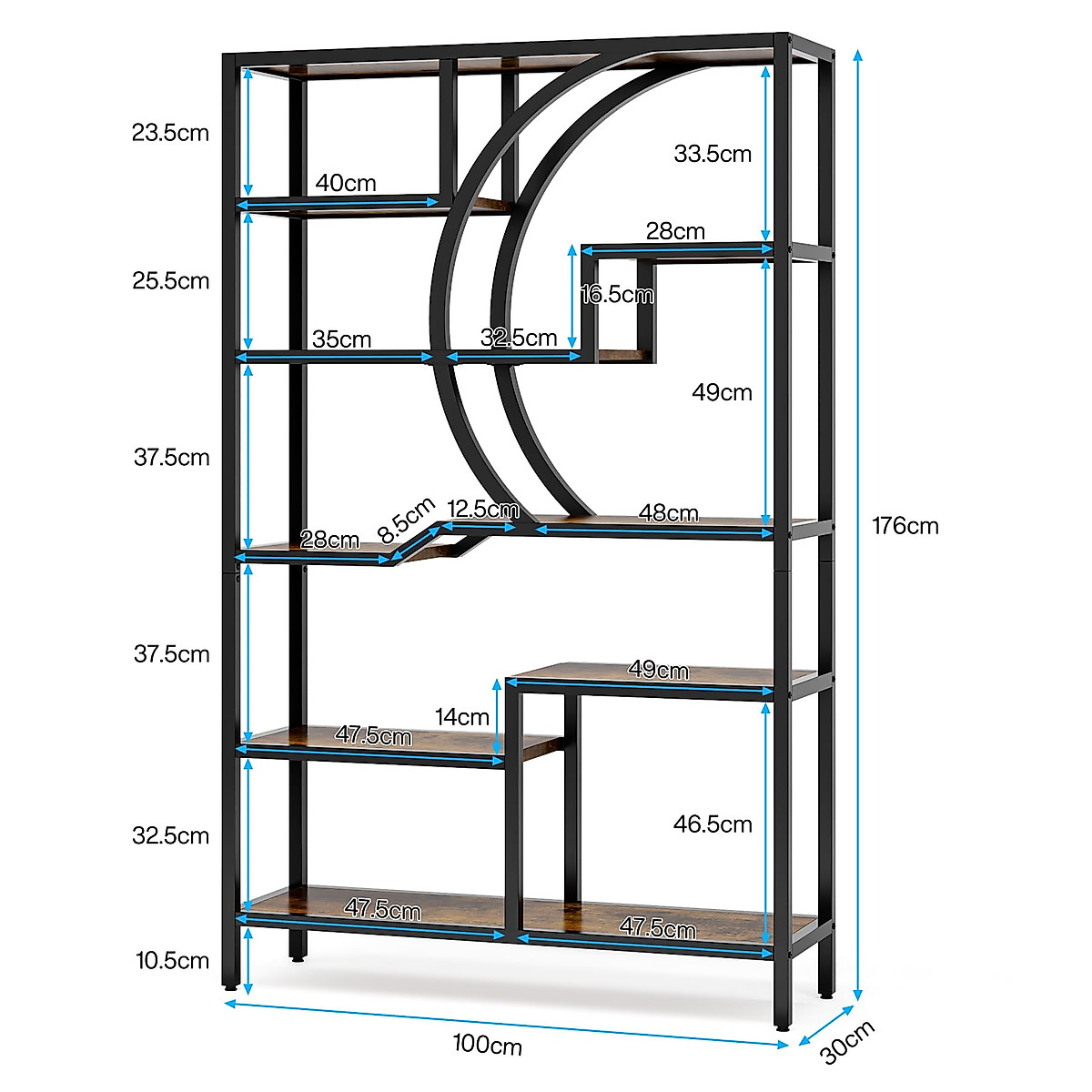 Tribesigns 69" Tall Bookshelf, Industrial 6-Tier Etagere Bookcase, Freestanding Open Book Shelves, Wood Storage Display Shelving Unit with 9 Open Shelves for Home Office, Rustic Brown