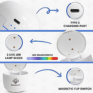 BEESQUALY Portable UV Light Sterilizer and Sanitizer Box, UV-C Cleaner Box for Pacifiers and More, 99.99% Sterilization Rate, USB Rechargeable, White