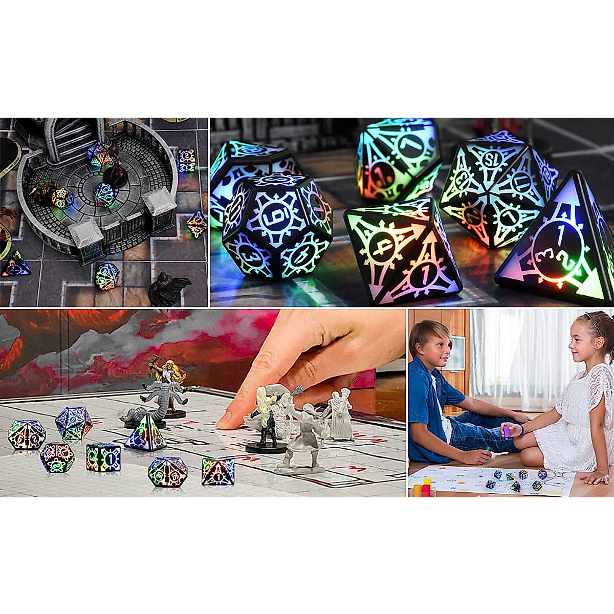 LOOKDNDS LED DND Dice Set, Light Up Dice with Charging Box, 7 PCS LED Electronic Dices, LOOKDNDS Dice Polyhedral Dice Sets for MTG Pathfinder Role Playing Game (Sword Dice)