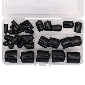 34pcs Black Pipe Post Bolt Screw Rubber Thread Protector Cover Vinyl Tube End Caps,Assorted 1/4-inch to 7/8-inch-5 Sizes