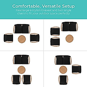 Best Choice Products 4-Piece Outdoor Rope Wicker Patio Conversation Set, Modern Contemporary Furniture for Backyard, Balcony, Porch w/Loveseat, Plush Cushions, Coffee Table, Steel Frame - Black