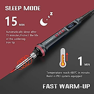Electronics Soldering Iron Kit, [Upgraded] Soldering Iron 110V 90W LCD Digital Portable Soldering Kit 180-480℃(356-896℉), Welding Tool with ON/OFF Switch, Auto-sleep, Thermostatic Design