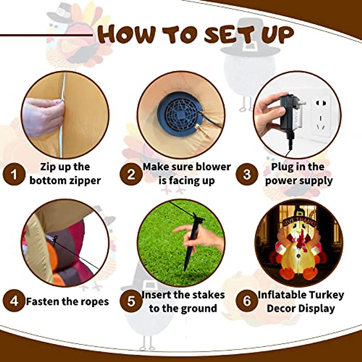 Buheco Thanksgiving Inflatable Turkey Lawn Decoration 6ft Giant Blow Up Turkey Inflatables Outdoor Yard Decorations with Pilgrim Hat Led Light for Happy Fall Holiday Indoor Outside Autumn Home Decor