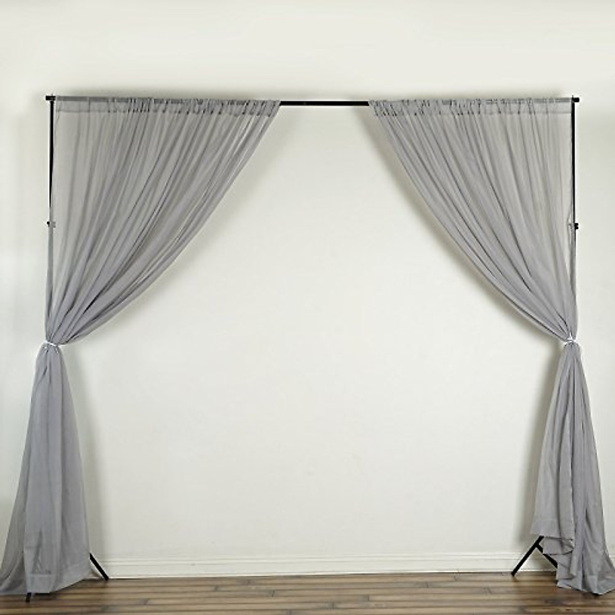 BalsaCircle 10 feet x 10 feet Silver Sheer Voile Backdrop Drapes Curtains 2 Panels 5x10 ft - Wedding Ceremony Party Home Decorations