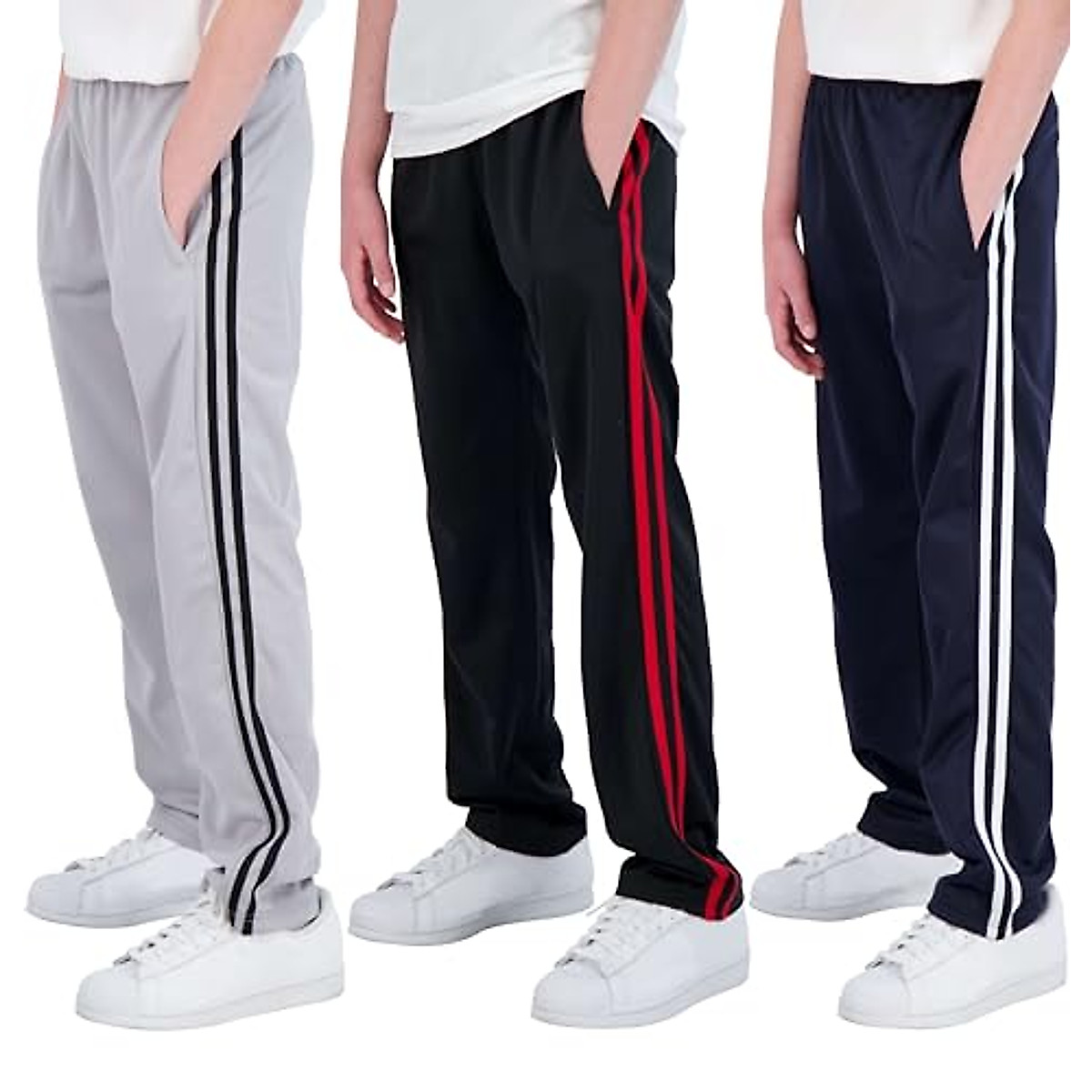 Real Essentials 3 Pack: Boys Active Tricot Sweatpants Track Pant Basketball Athletic Fashion Teen Sweat Pants Soccer Casual Girls Lounge Open Bottom Fleece Tiro Activewear Training -Set 1,S (8-10)