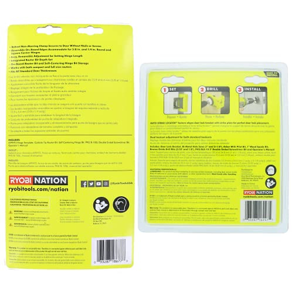 Ryobi A99HT2 Door Hinge Installation Kit/Mortiser Template Bundled with Ryobi A99DLK4 Wood and Metal Door Lock Installation Kit for Installing Deadbolts and Locksets