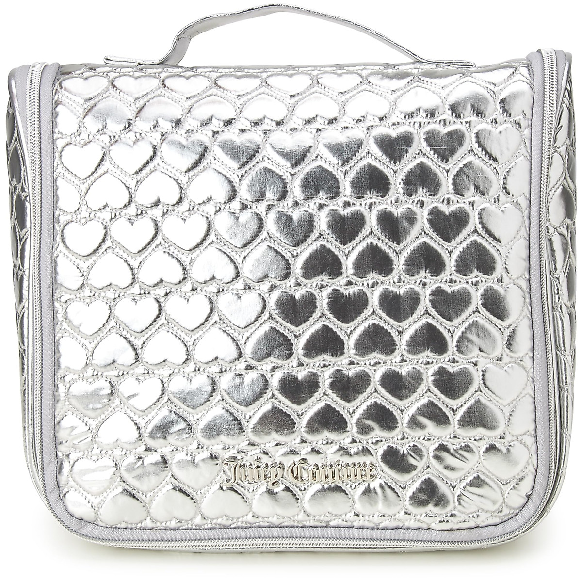 Juicy Couture Women's Cosmetics Bag - Hanging Travel Makeup and Toiletries Kit - Makeup Accessories Organizer Case with Hook, Size One Size, Silver