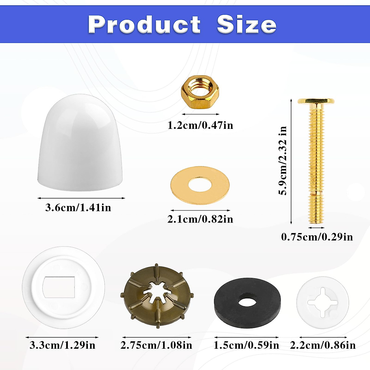 Toilet Floor Bolts and Caps Kit, Universal Toilet Flange Repair Kit Solid Brass Toilet Fixing Bolts and Nuts Set American Standard Toilet Parts Including Toilet Bolt Caps Closet Bolts and Washers