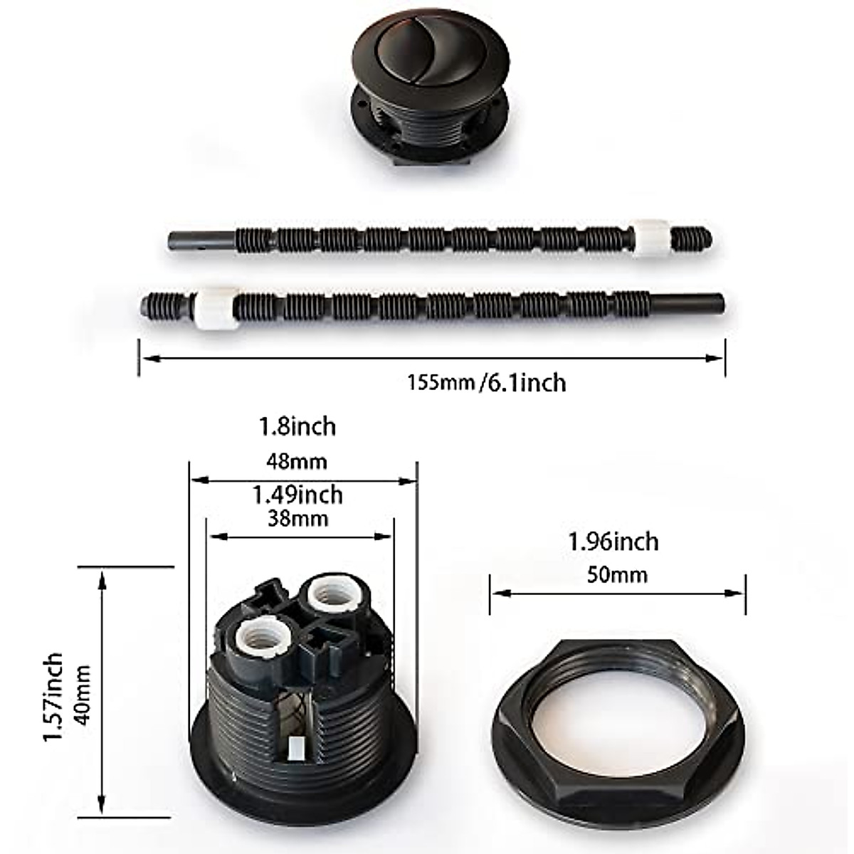 INVENOL Dual Push Toilet Flush Button Toilet Tank Black Colour Button Round Shape Toilet Push Buttons Bathroom Accessories (for 3.8cm to 4.6cm)