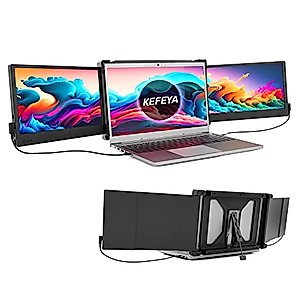 KEFEYA Laptop Screen Extender, 12" Triple Screen Monitor for 13-16 Inch Laptops, Portable Monitor for Laptop with Full HD IPS Display for Mac, Windows, Chrome and Switch, Plug and Play