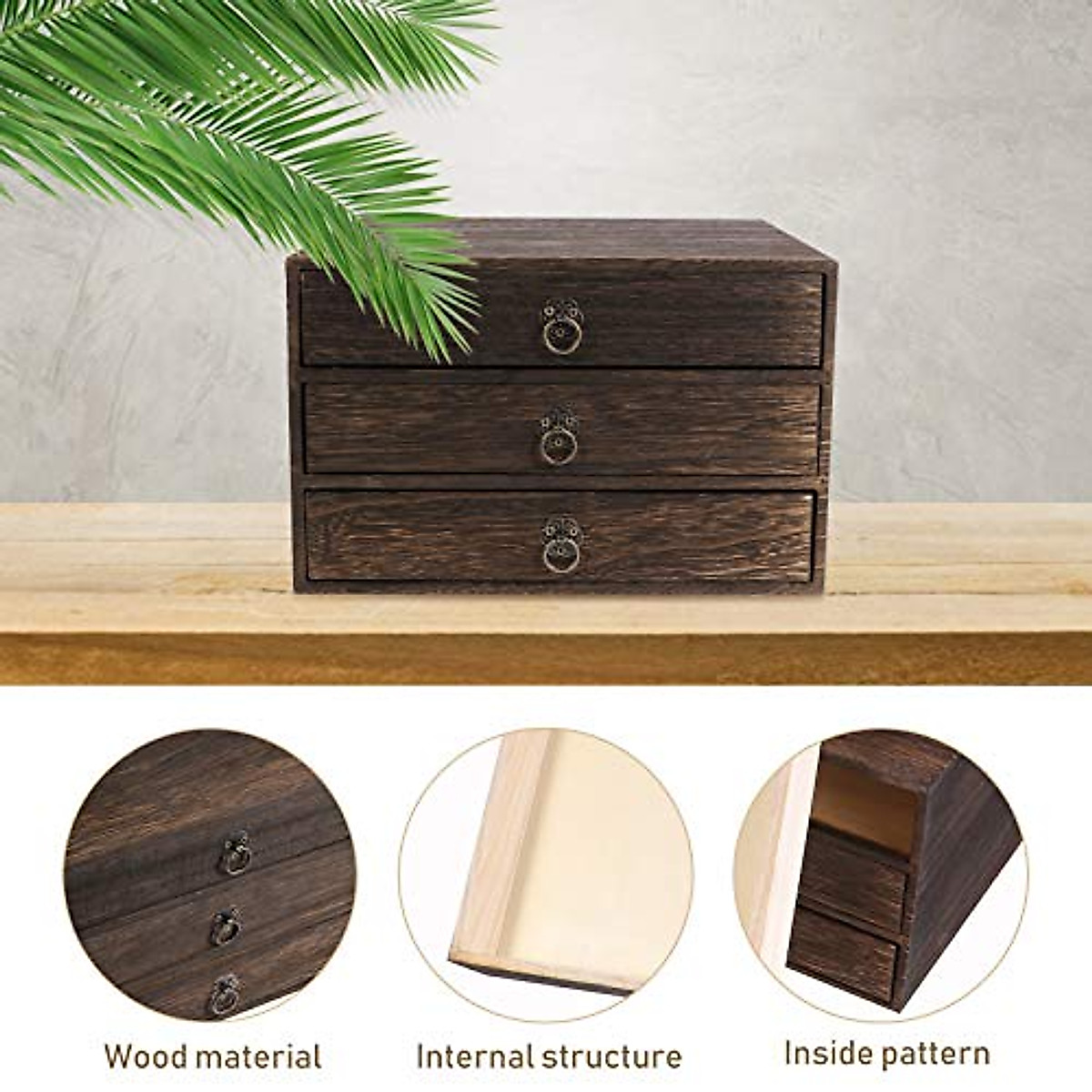 Cabilock Storage Wood Tier Accessories Office Cosmetics Drawer Shallow Kitchen Counter Sundry Cosmetic Wooden Supplies Container Holder Layer Organiser Drawers Retro Stackable Jewelery