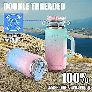 Hydraful 64 oz Tumbler with Handle and Straw - 100% Leak-Proof - Insulated Cup Reusable Stainless Steel Large Water Bottle Travel Mug for Gym, Hiking, and Camping - Gifts for Women Men Him Her