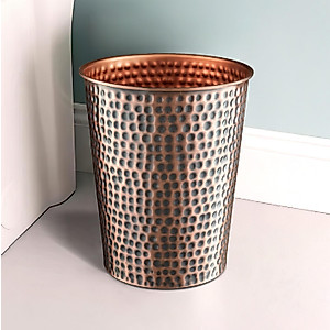 Monarch Abode Circular Wastebasket and Trash Can for Home Office & Bedroom - Decorative Wastebasket - Bathroom Waste Basket- Durable Hand Hammered Antique Copper Finish - Bathroom Trash Can