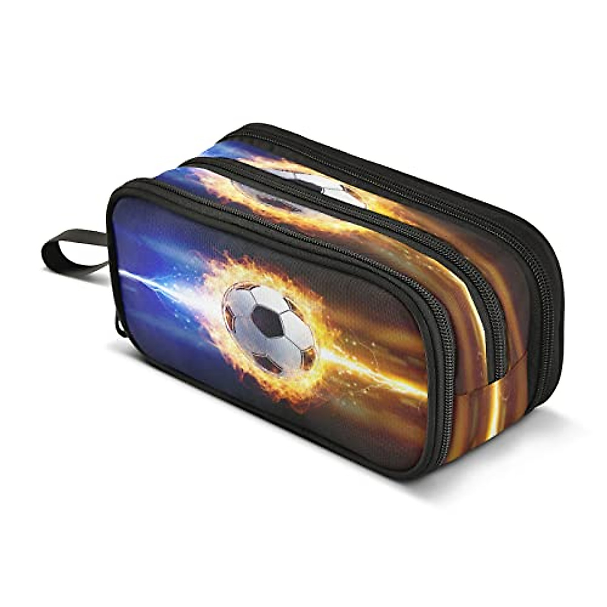 Kcldeci Powerful Lightnings Strike Burning Soccer Ball Pencil Case, Big Capacity Pencil Pen Case Pencil Bag Pouch Holder Box For Middle/High School Office College Adult Girl and Boy