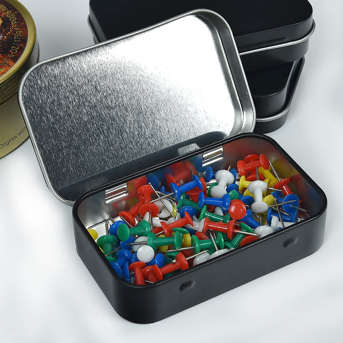 Aybloom Metal Rectangular Empty Hinged Tins - Black Mini Portable Box Containers Small Storage Kit & Home Organizer for Storage Drawing Pin Candies Jewelry Crafts(Black, 40 Pack)