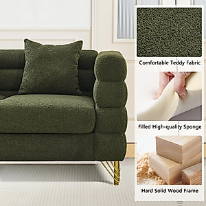 mikibama Luxury Teddy Sofa Set for Living Room, Modern Decor Furniture Sectional Sofa, 3 Seater Couch and Loveseat with 5 Pillows for Apartment, Office, Hall (Green)