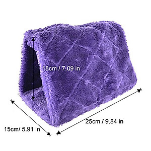 Winter Warm Bird Nest House Shed Hut Hanging Hammock Finch Cage Plush Fluffy Birds Hut Hideaway for Hamster Parrot Macaw Budgies Eclectus Parakeet Cockatiels Cockatoo Lovebird (M, Purple)