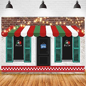 Delicious Pizza Store Pizza Party Photography Backdrop, Vintage Pizzeria Shop Brick Wall, 5x3FT