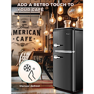 Anypro 3.2 Cu.Ft Compact Refrigerator Mini Fridge with Freezer, Retro Double Door Small Fridge with Freezer, 7 Level Thermostat & Removable Shelves, Small Refrigerator for Dorm, Office, Bedroom, Black