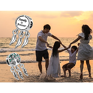 TGLS Family Tree of Life Dream Catcher Charms With Leaf Tassel Family is Forever Beads Compatible with Pandora Charms Bracelets