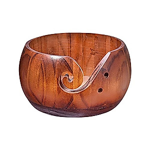 Outsta Toys Wooden Yarn Bowl with Lid Handmade Knitting Wool Storage Basket Holes Crocheting Accessories Kit Organizer,Yarn Organizer Holder,Large for and Crochet (A), 15x15x8 cm/5.91x5.91x3.15 in