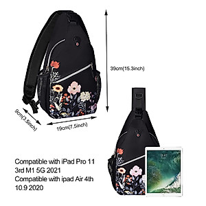 MOSISO Sling Backpack, Multipurpose Travel Hiking Daypack Garden Flowers Rope Crossbody Shoulder Bag, Black