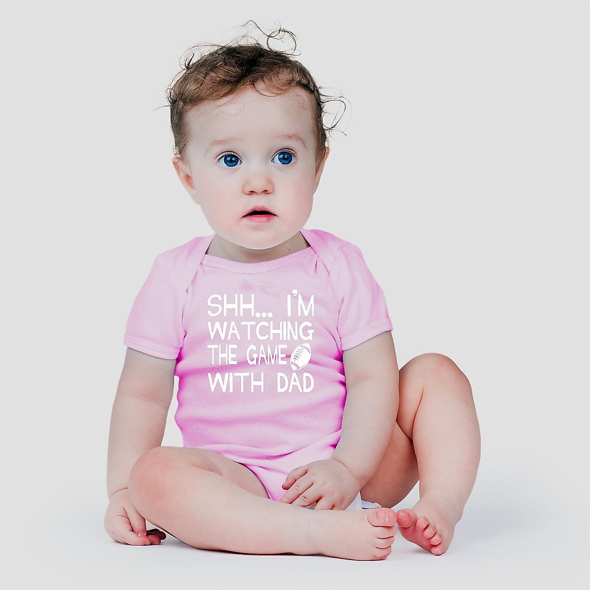 AW Fashions Shh... I'm Watching The Game With Dad Baby Bodysuit Funny Infant Clothes Romper Boy Clothes (6 Months, Pink)