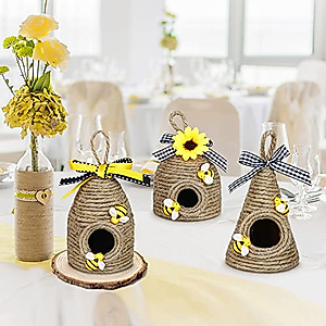 Bee Hive Decor,3 Pack Bumble Bee Rustic Decor Hive,Natural Bee House, Bumble Bee Theme Party Decor Spring Summer Rustic Farmhouse Kitchecn Table Decor, Honey Bee Tiered Tray Decor