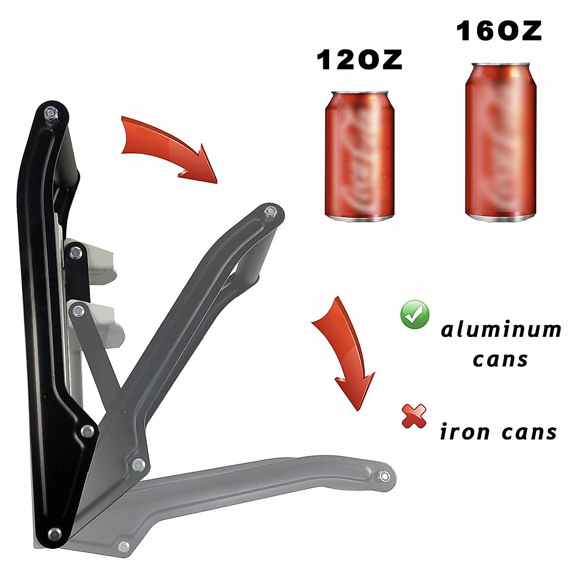 Benfu 12-Ounce and 16-Ounce Can Crushers, Wall-Mounted Crushers, Upgraded Handles, Environmentally Friendly Recycling Tools for Recycling Soda and Beer Cans, Etc. (gray)