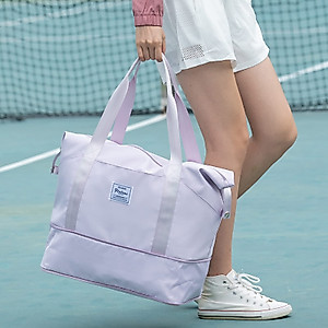 Large Travel Tote Bag, Waterproof Expandable Duffel Gym Tote Bag,Weekender Carry On Overnight Bags for Women with Trolley Sleeve Wet Pocket,travel duffel bags